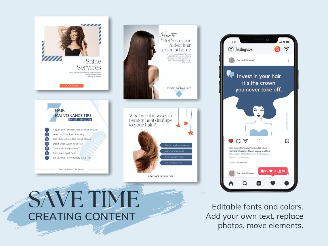 Haircare Instagram Templates Hair Stylist Instagram Post - Etsy