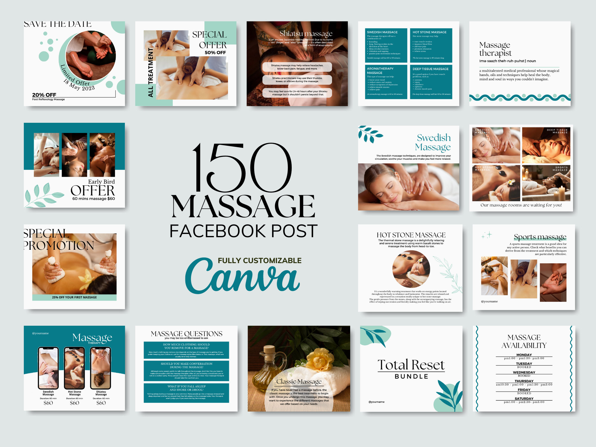 Massage Therapist Facebook Post Templates: 150 Canva Designs - Etsy