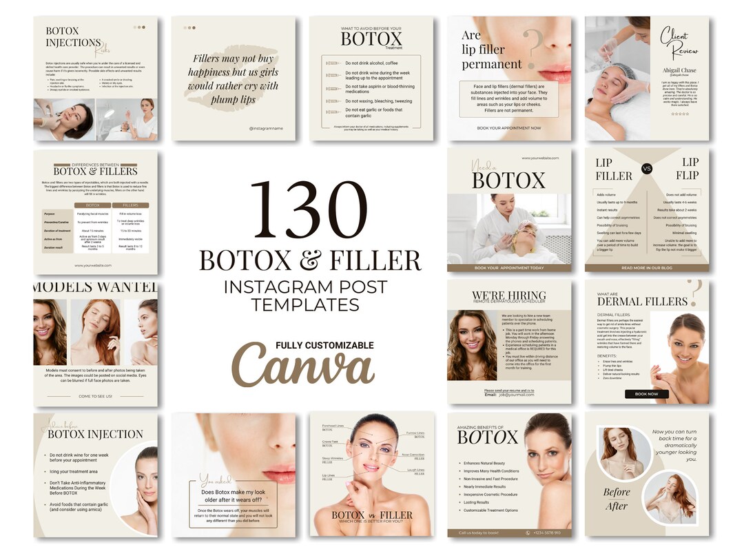 Botox & Filler Instagram Templates: 130 Medspa Canva Posts (PDF) - Etsy