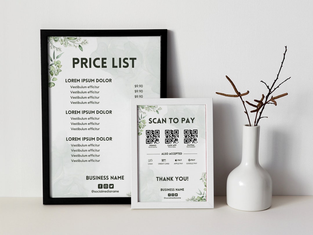Printable Price List and Scan to Pay, Payment Sign, QR Code Sign ...
