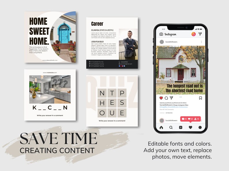 100 Real Estate Instagram Template, Real Estate Marketing, Canva ...