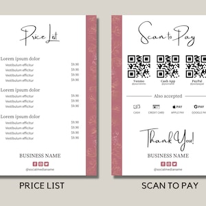Printable Price List and Scan to Pay, Payment Sign, QR Code Sign ...
