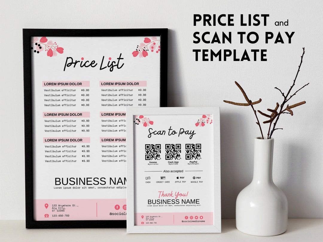 Printable Price List and Scan to Pay, Payment Sign, QR Code Sign ...