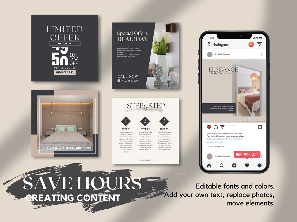 Instagram Template, Editable Canva Template, Social Media Home Decor ...