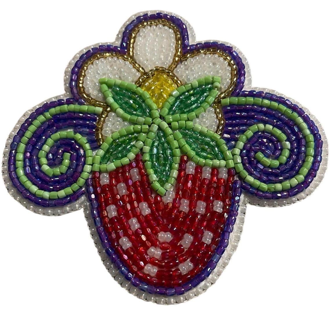 Haudenosaunee Beaded Strawberry and Flower Brooch – Handmade Beadwork ...