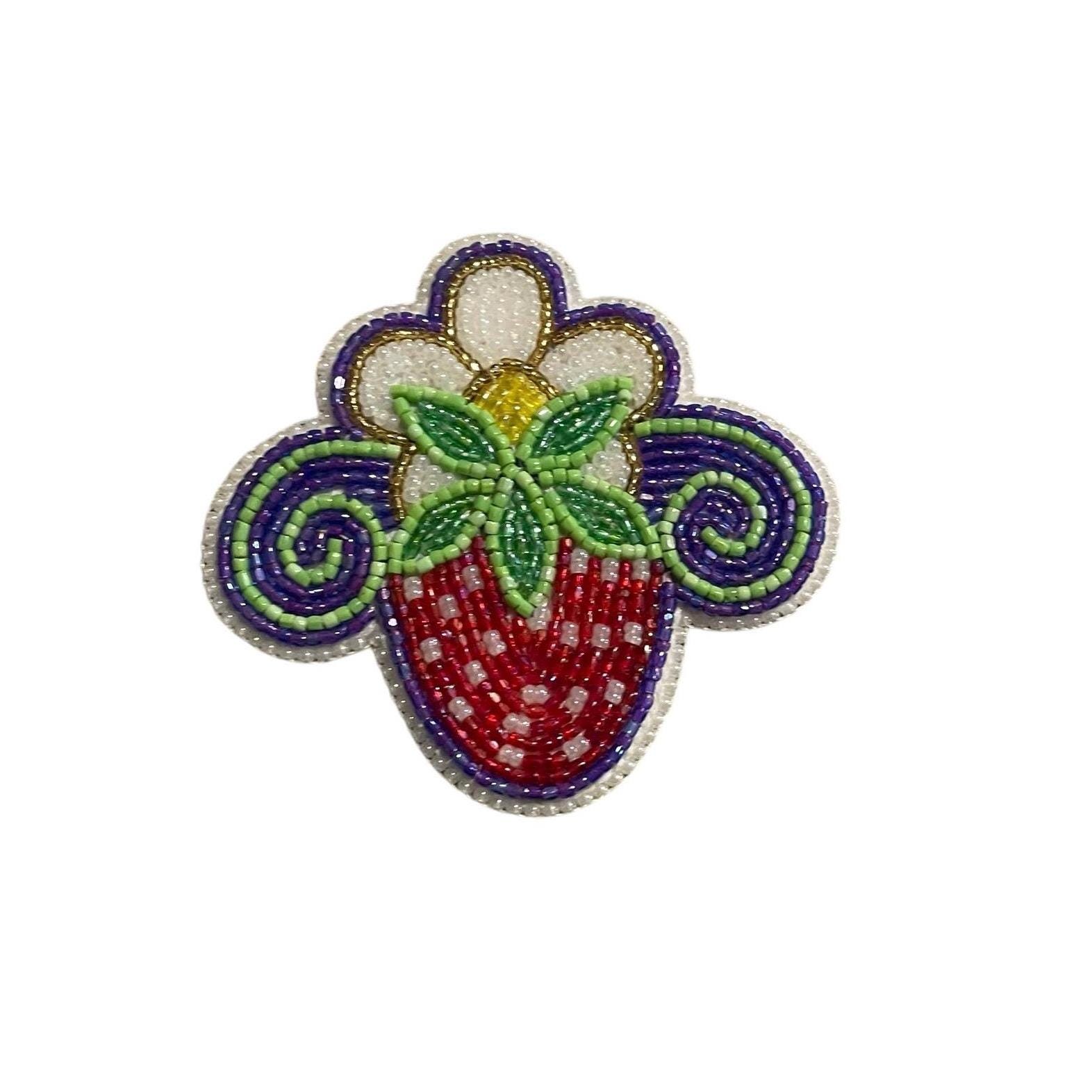 Haudenosaunee Beaded Strawberry and Flower Brooch – Handmade Beadwork ...