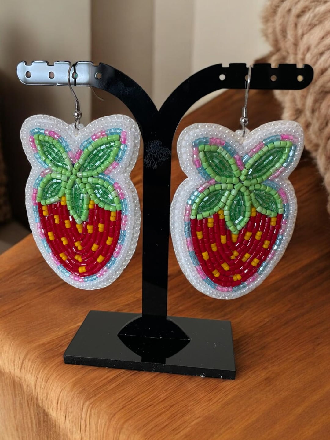 Native American Beaded Strawberry Earrings – Handmade Seed Bead Jewelry ...
