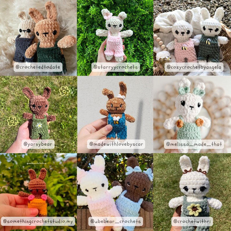 Bunny in Overalls Crochet PDF PATTERN - Low Sew Crochet Pattern - Bunny ...