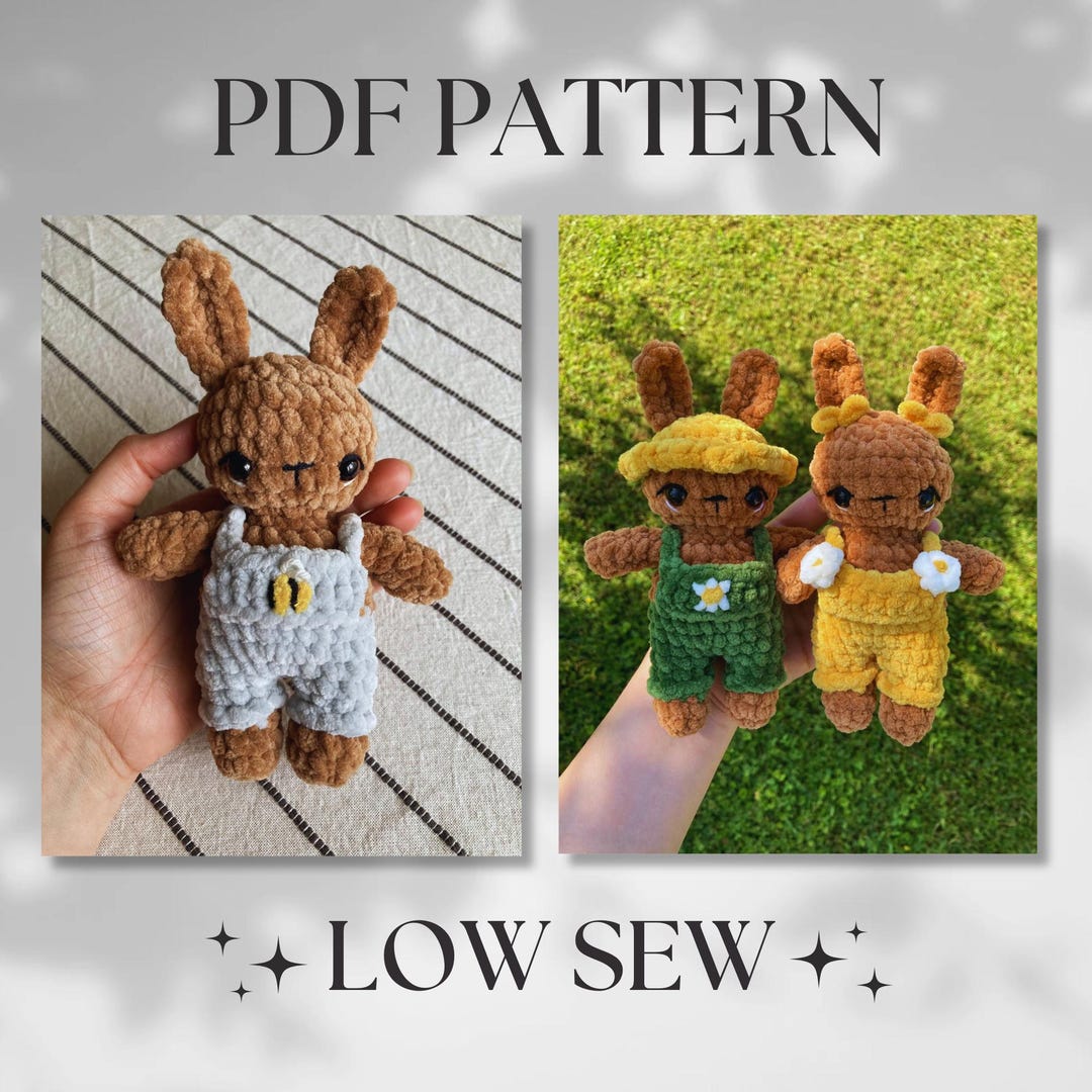 Bunny in Overalls Crochet PDF PATTERN - Low Sew Crochet Pattern - Bunny ...