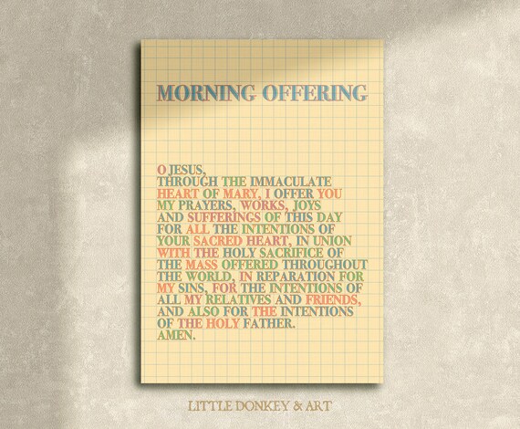PRAYER / Morning Offering / Catholic Prayer / Digital - Etsy