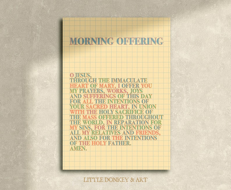 PRAYER / Morning Offering / Catholic Prayer / Digital Downloads - Etsy