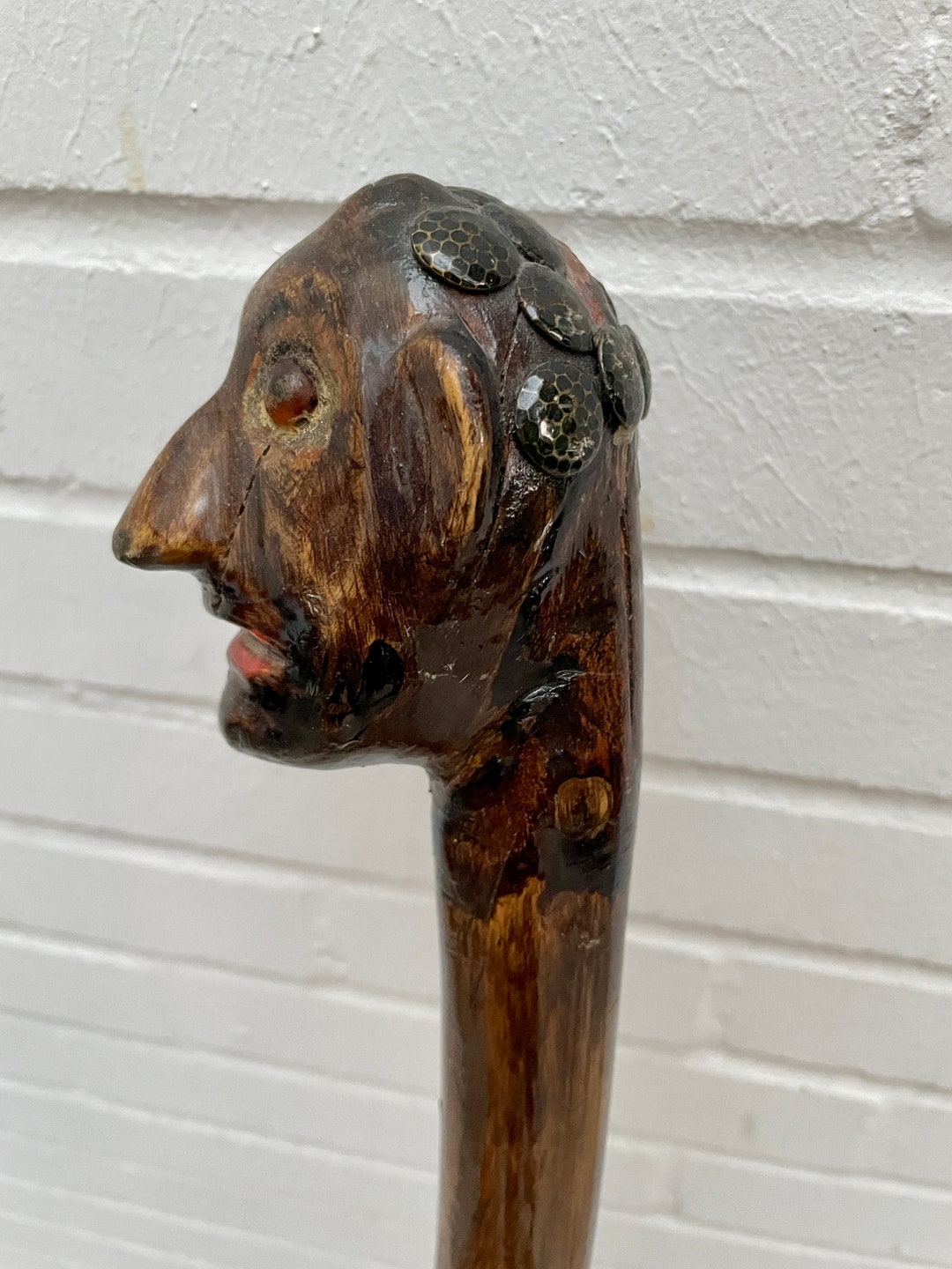 Folk Art Cane, Handmade Cane, Carved Figurine, Magic Cane, Human Head ...