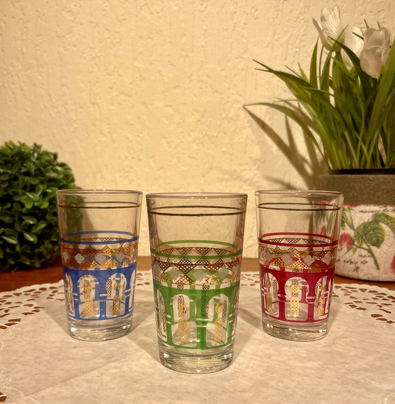 Set of 3 CERVE Glasses. Italy Drink Glass. Vintage Cerve Red Blue Green ...