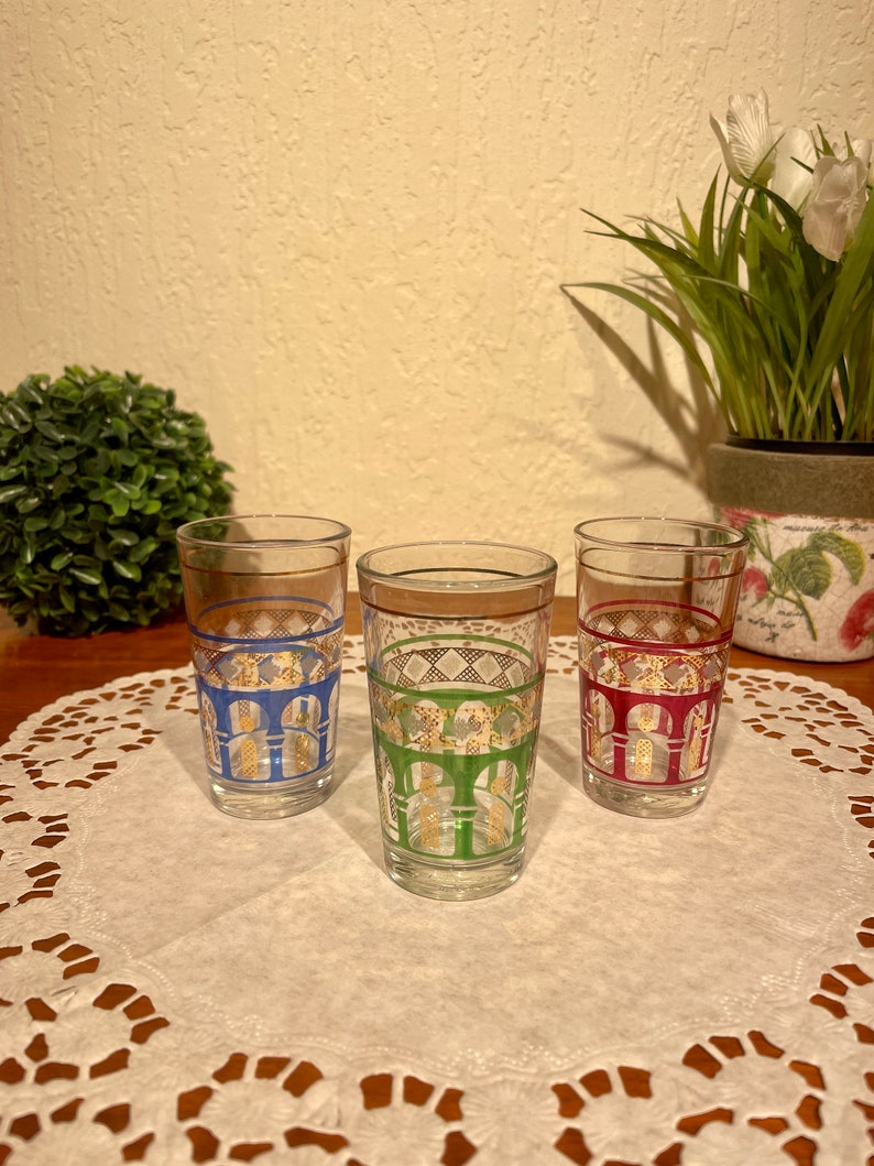 Set of 3 CERVE Glasses. Italy Drink Glass. Vintage Cerve Red Blue Green ...