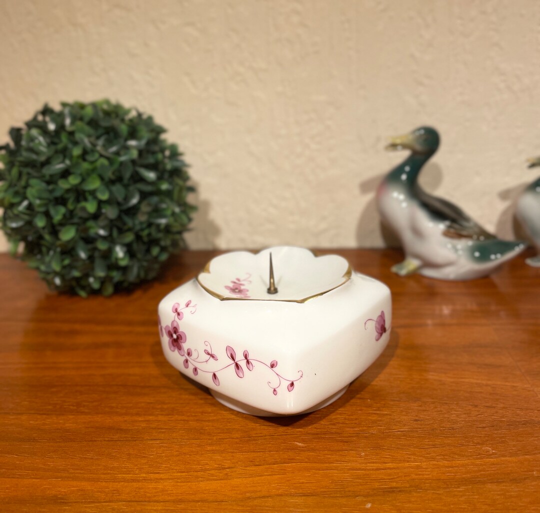 Fine China Candle Holder, Floral Decoration Candlestick, Pink With Gold ...