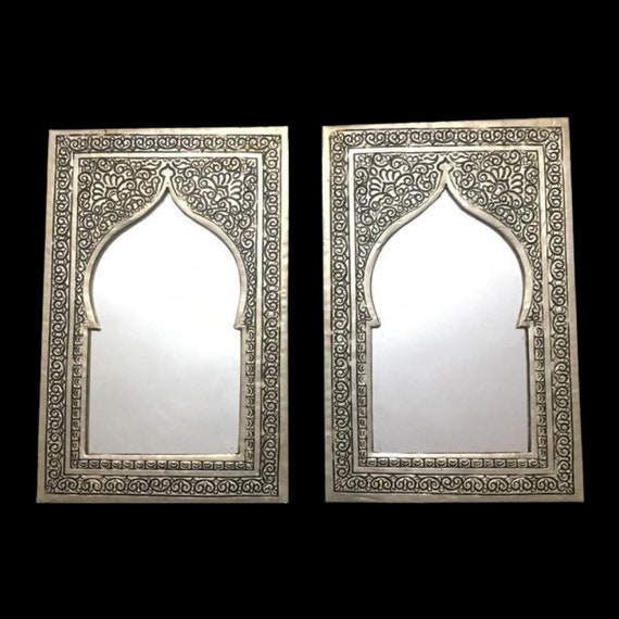 Set of 2 White Brass Wall Mirrors Pointy Door Shaped Handmade - Etsy
