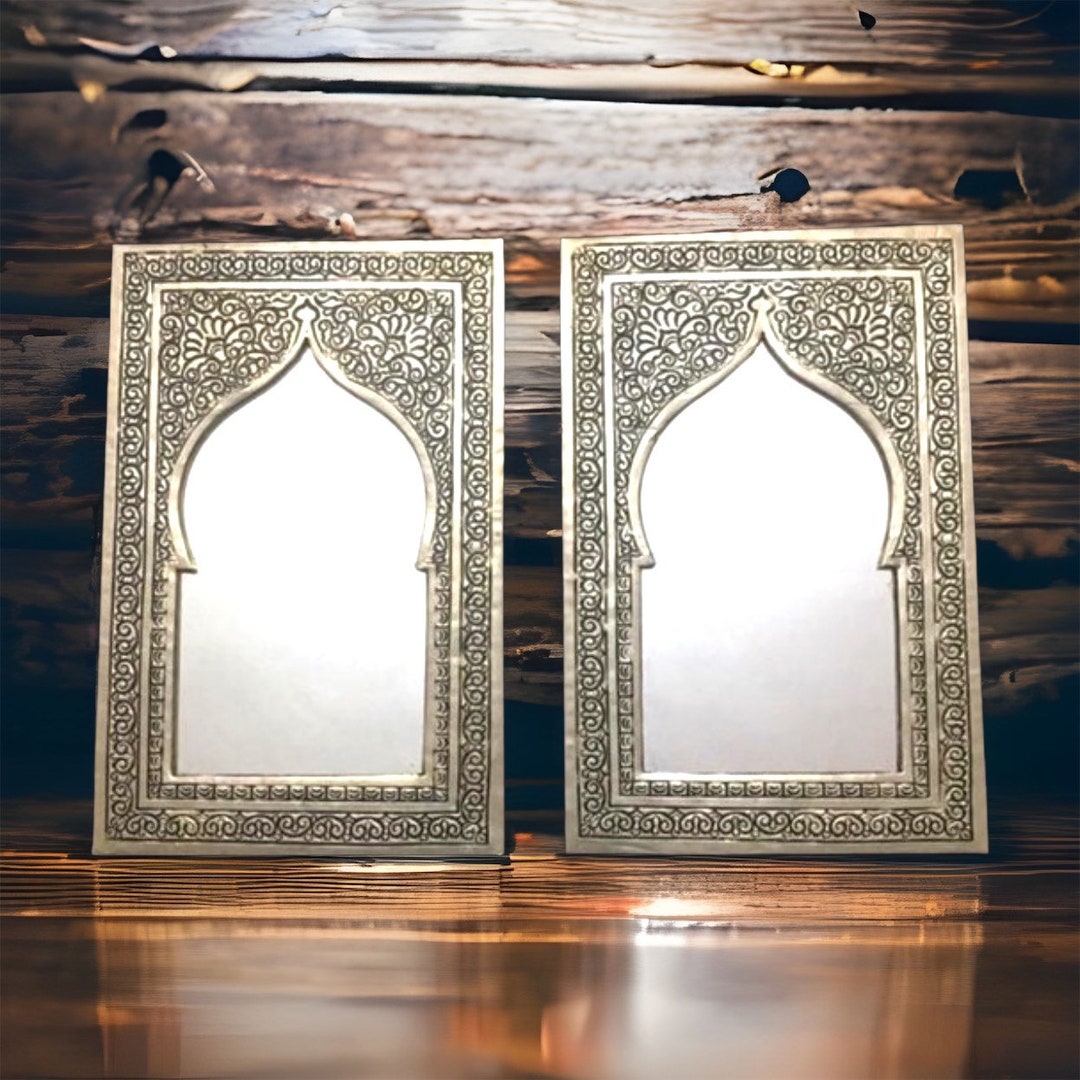 Set of 2 White Brass Wall Mirrors Pointy Door Shaped Handmade - Etsy