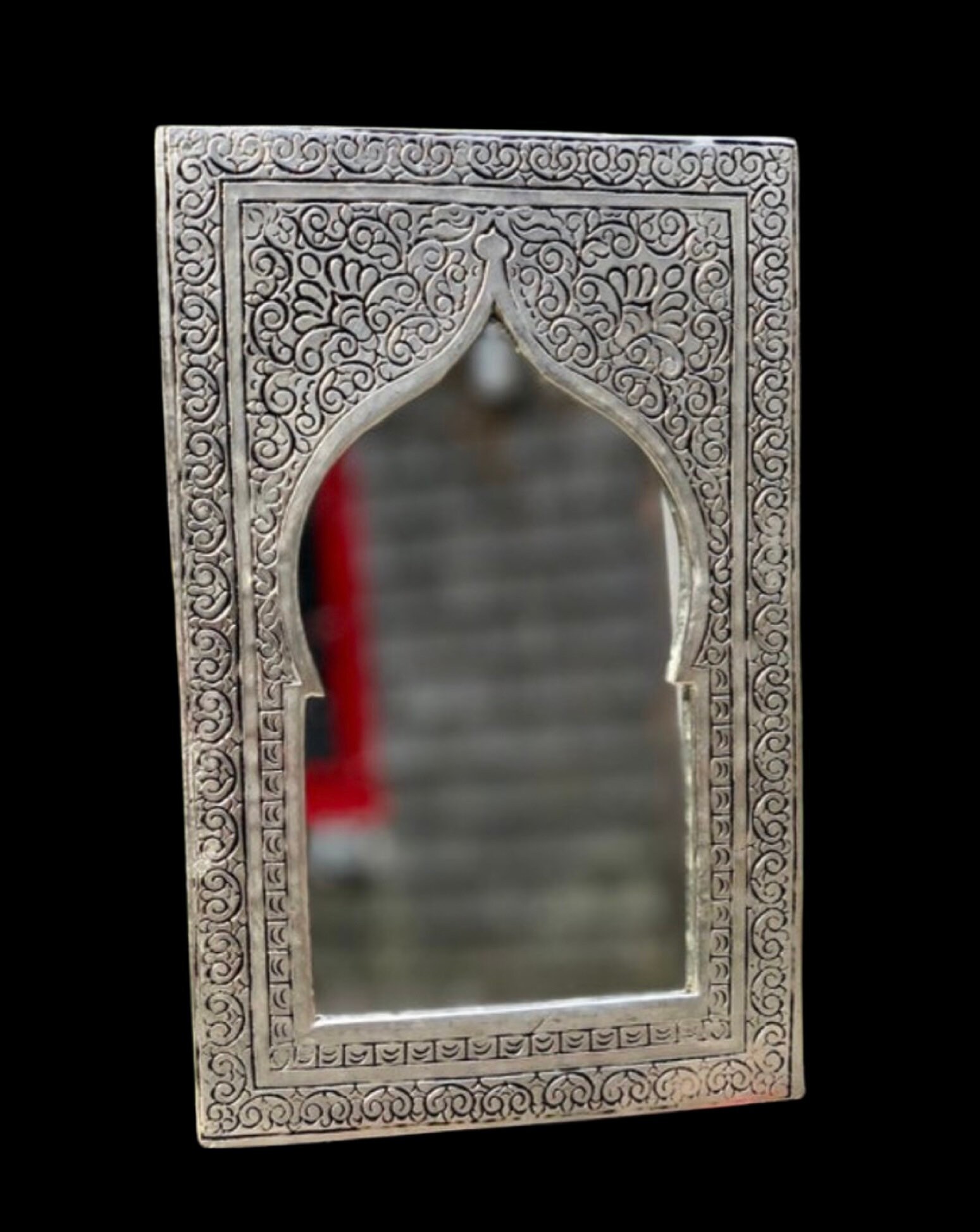 Set of 2 White Brass Wall Mirrors Pointy Door Shaped Handmade | Etsy