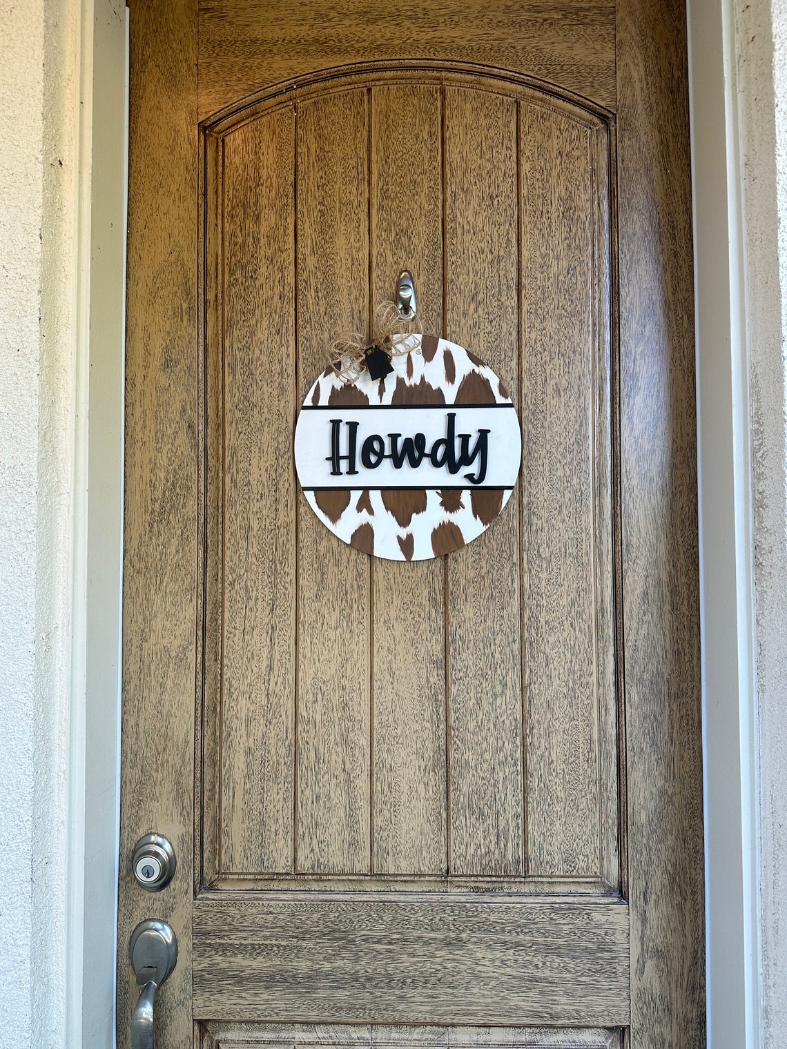 Cow Print Round Door Hanger, Round Front Door Sign, Hand Painted Cow ...