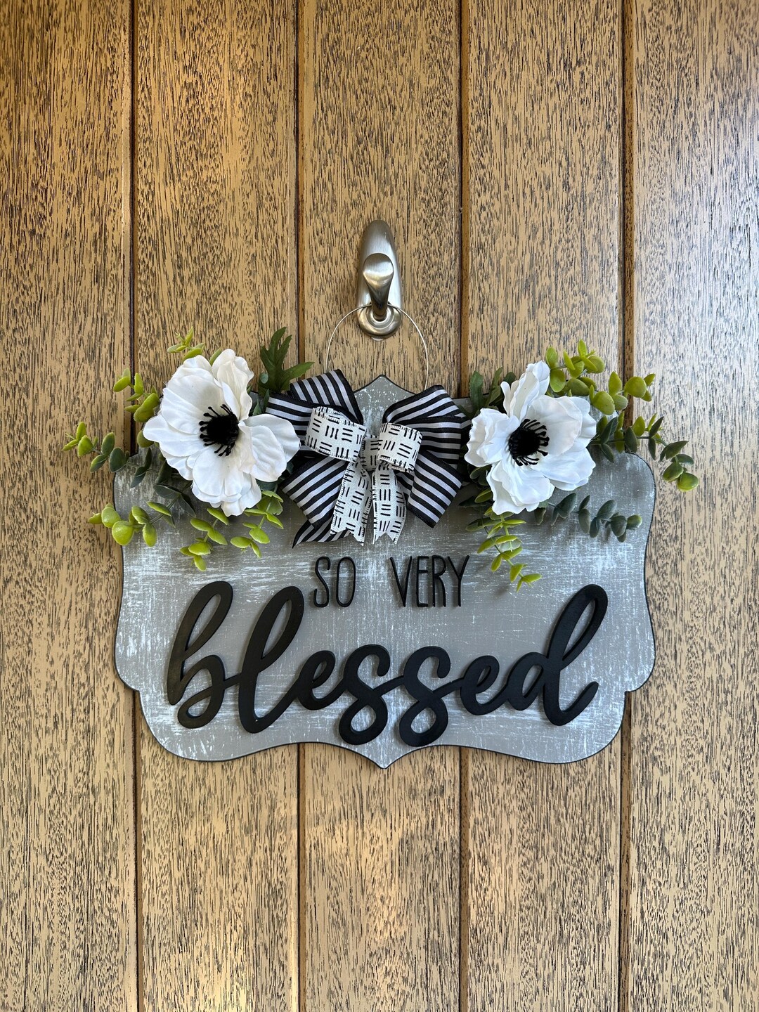 Vintage Frame Door Hanger: Gray Blessed Sign With Greenery - Etsy
