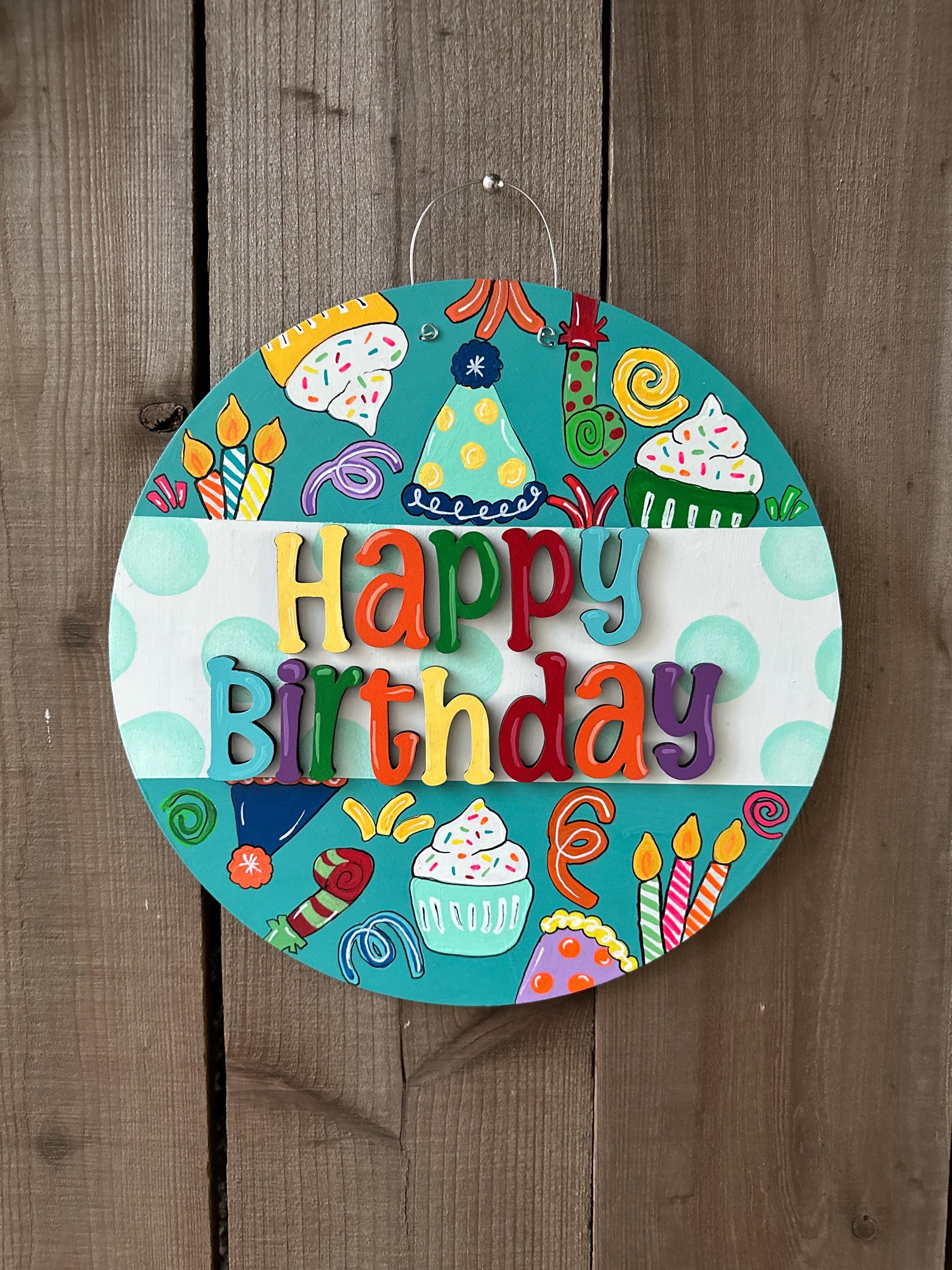 Happy Birthday Door Hanger, Birthday Sign, Round Birthday Door Welcome ...
