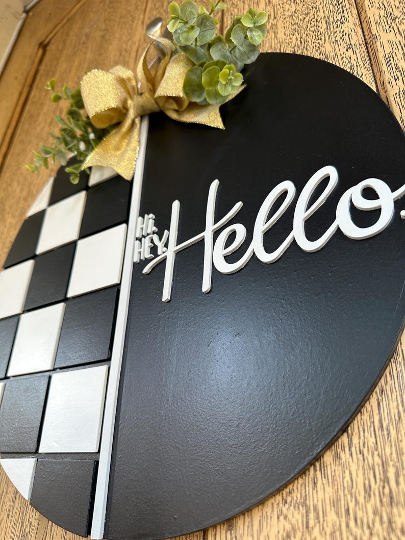Checkered Hello Door Hanger: 3D Welcome Sign - Etsy