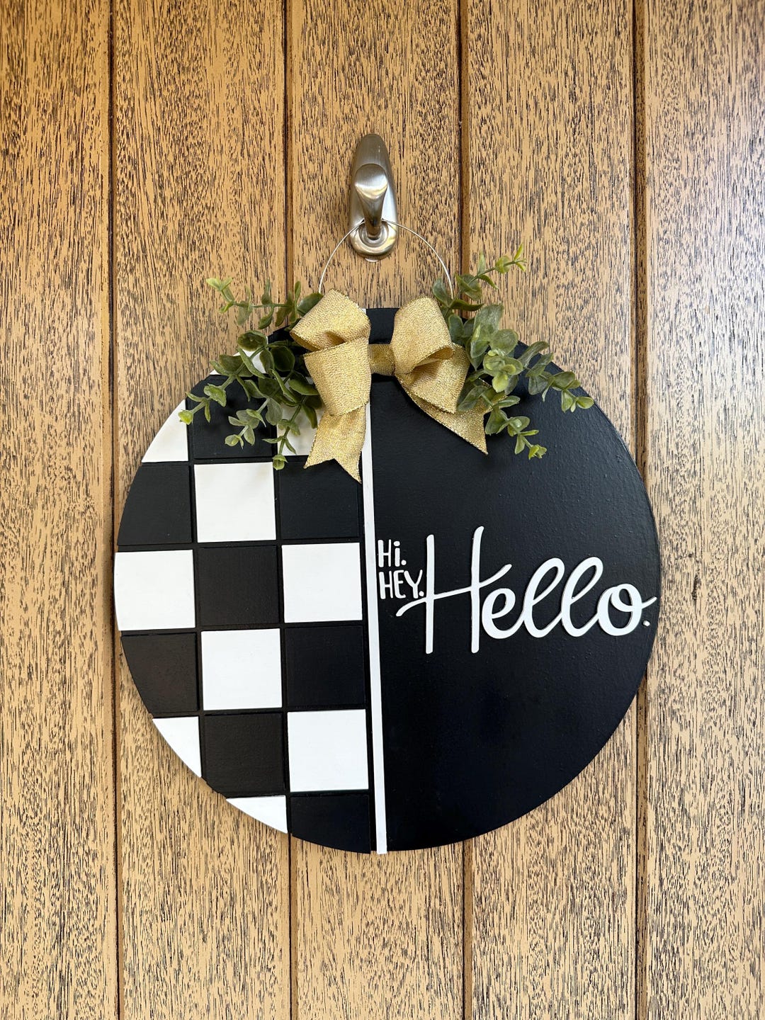 Checkered Hello Door Hanger: 3D Welcome Sign - Etsy