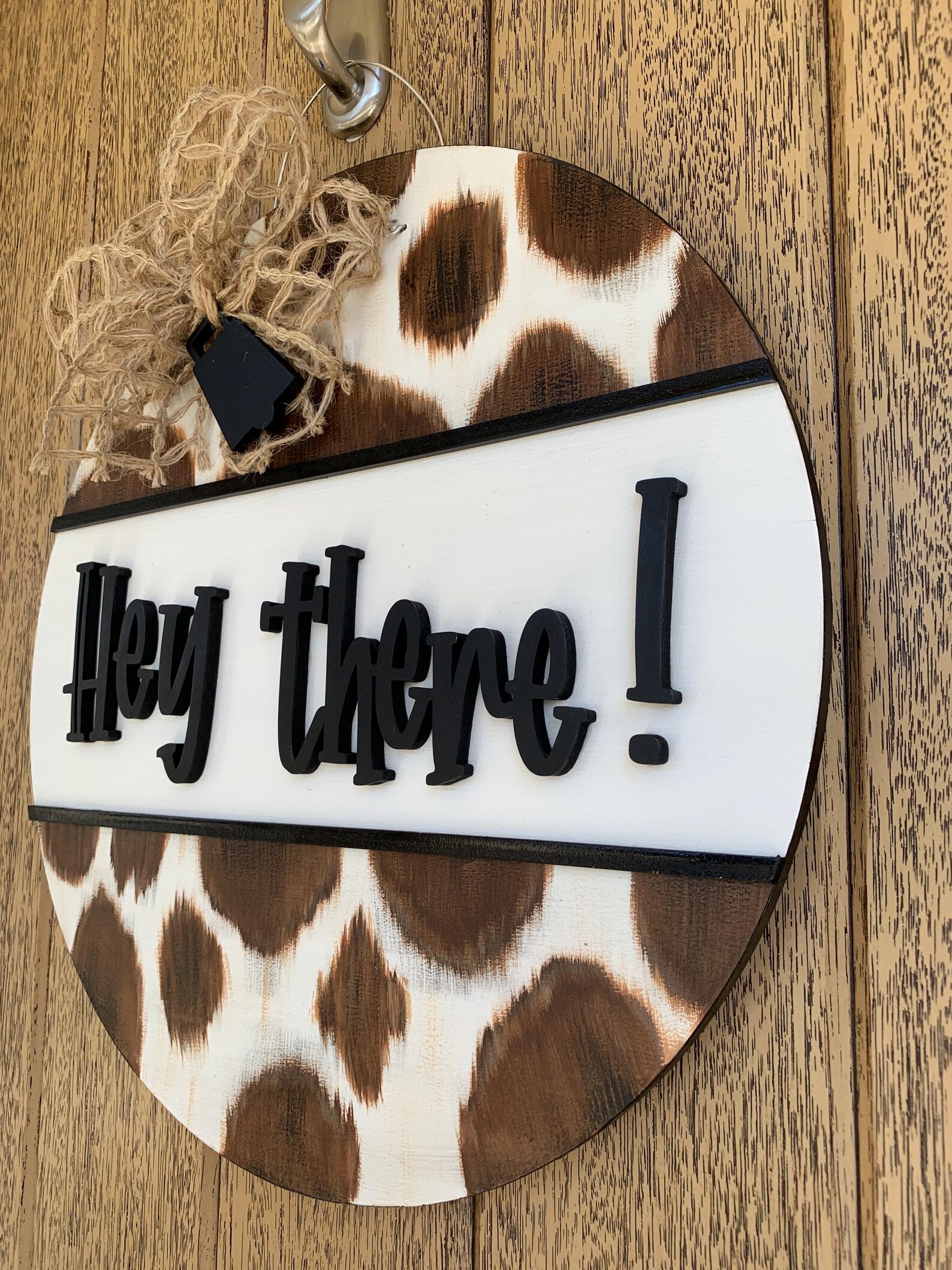 Cow Print Round Door Hanger, Round Front Door Sign, Hand Painted Cow ...