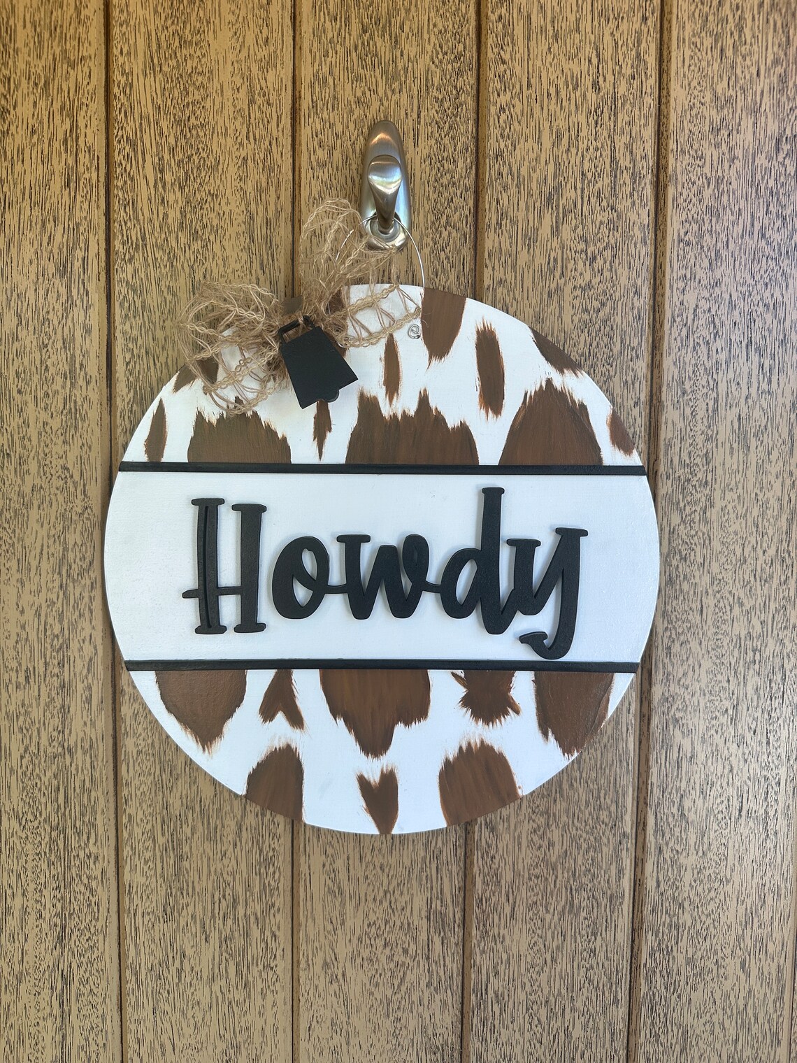 Cow Print Round Door Hanger, Round Front Door Sign, Hand Painted Cow ...