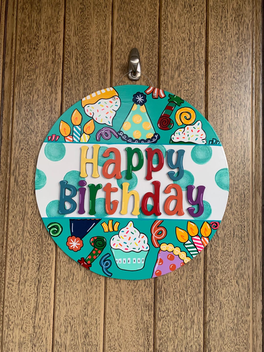 Happy Birthday Door Hanger, Birthday Sign, Round Birthday Door Welcome ...