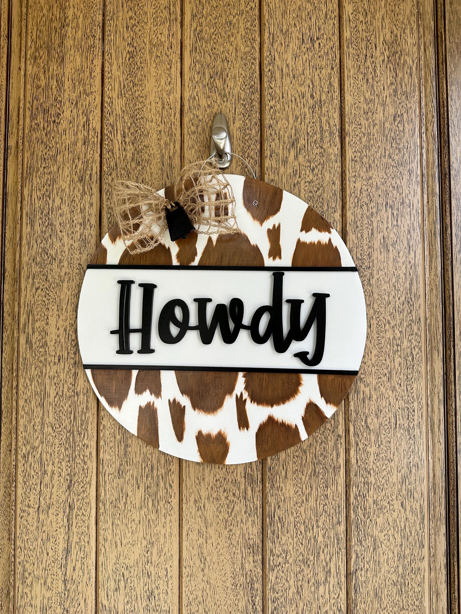 Cow Print Round Door Hanger, Round Front Door Sign, Hand Painted Cow ...