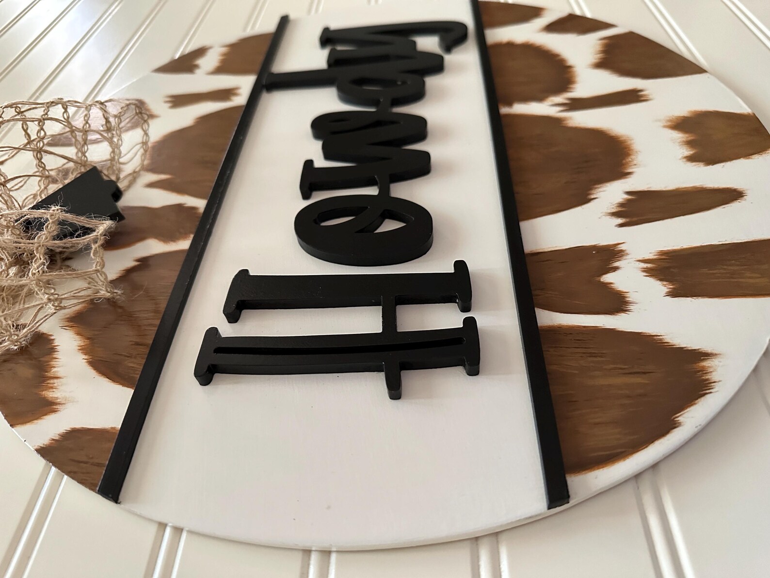 Cow Print Round Door Hanger, Round Front Door Sign, Hand Painted Cow ...