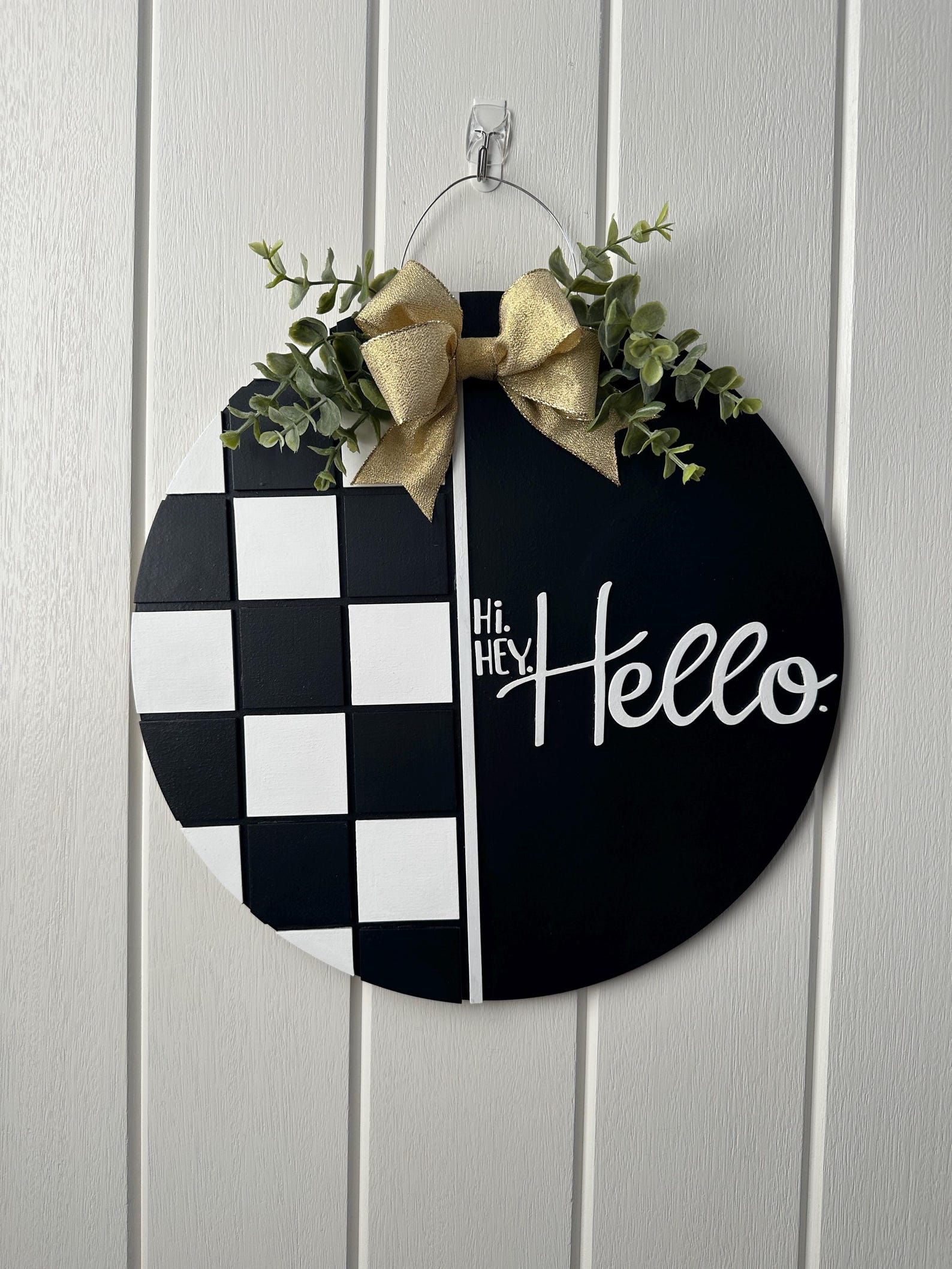 Checkered Hello Door Hanger: 3D Welcome Sign - Etsy