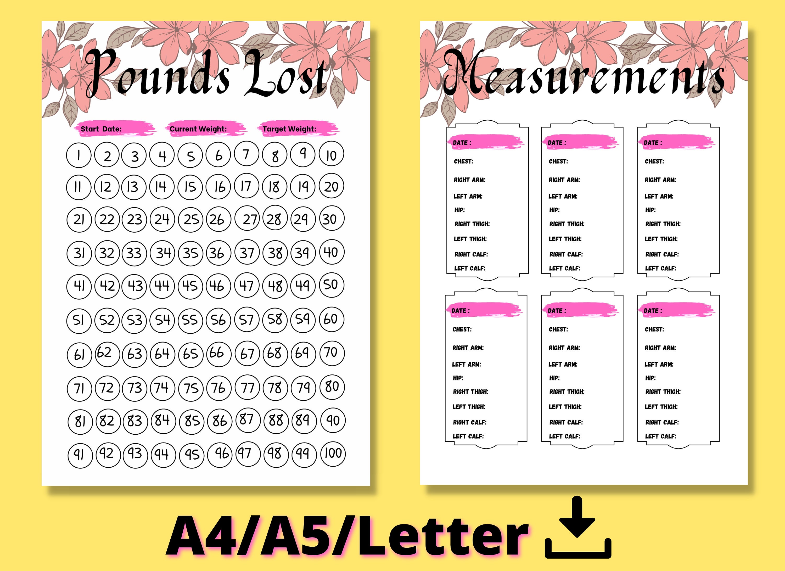 Weight Loss Tracker, Printable Weightloss Journal ,weightloss Track ...