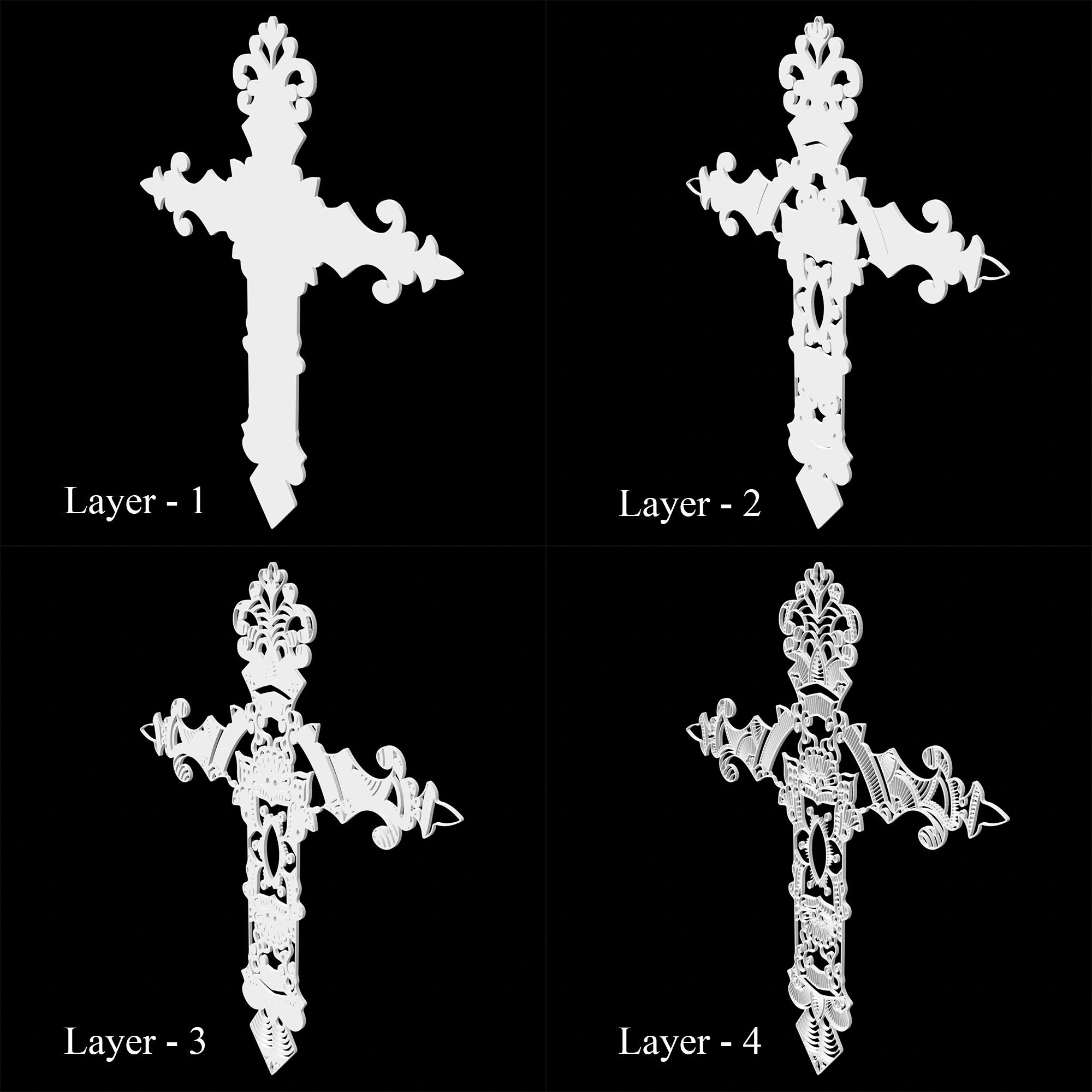 Cross - 4 Multilayer SVG/ Cross - 4 Cut File/ 3D Layer/ Plywood Cutting ...