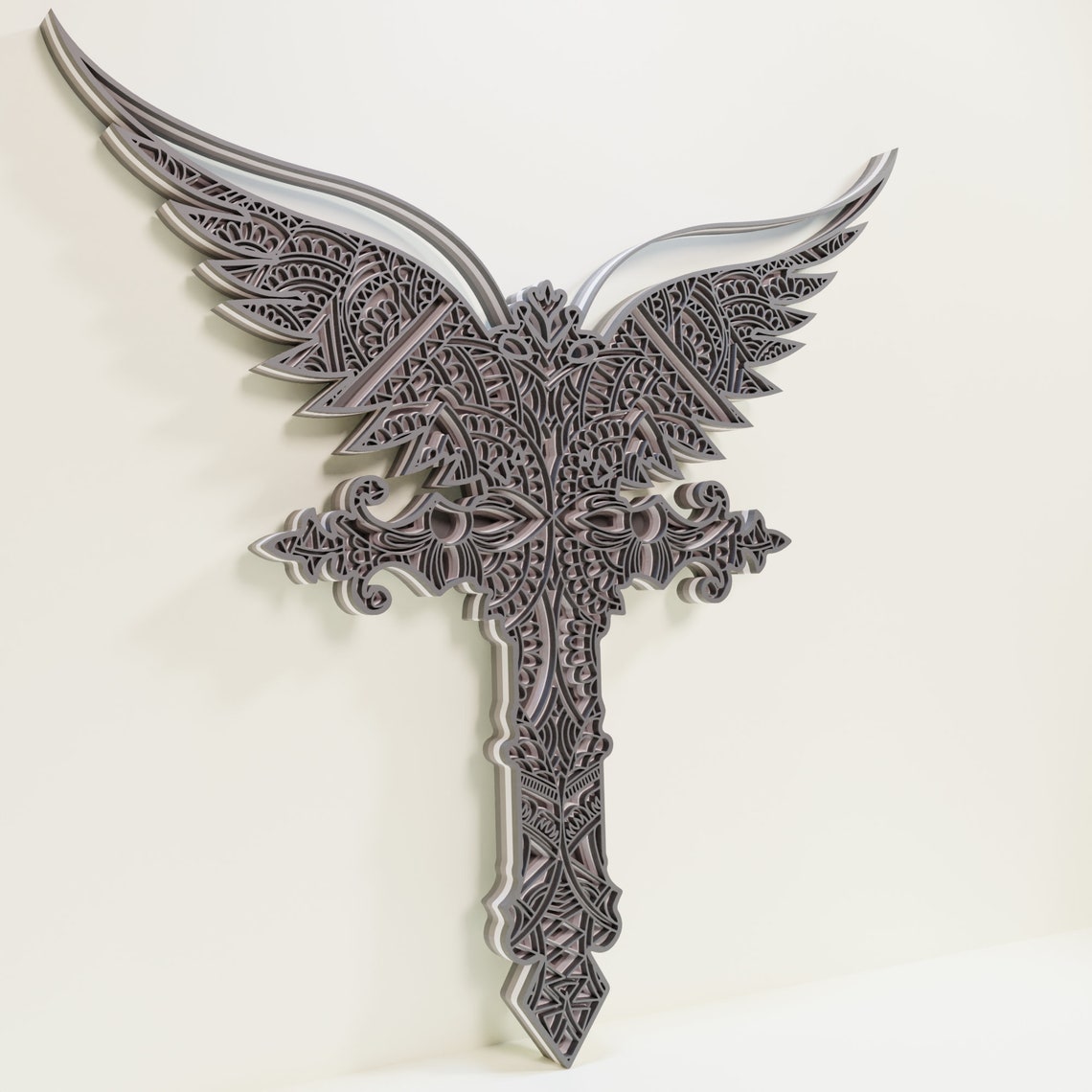 Winged Cross 2 Multilayer SVG/ 3D Layer/ Plywood Cutting/ Paper & Wood ...