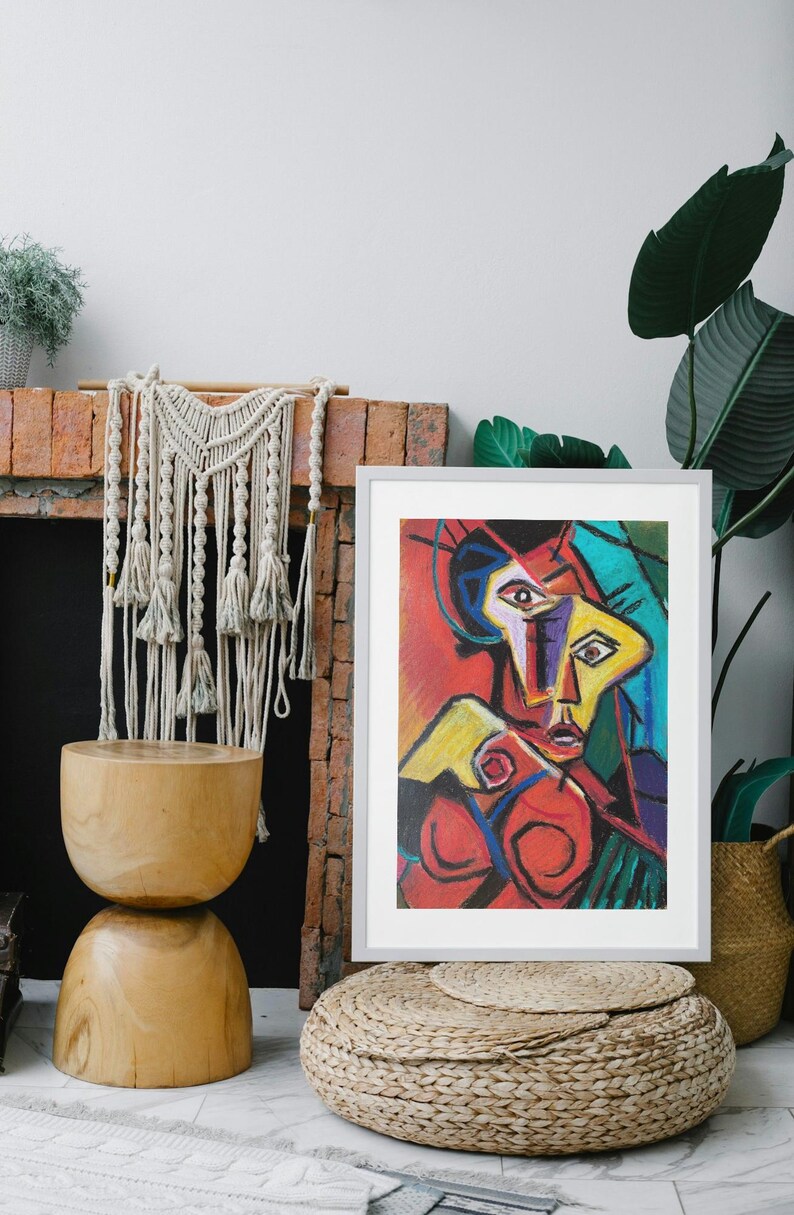 Portrait in Picasso Abstract Style. Oil Pastel. Handmade. - Etsy