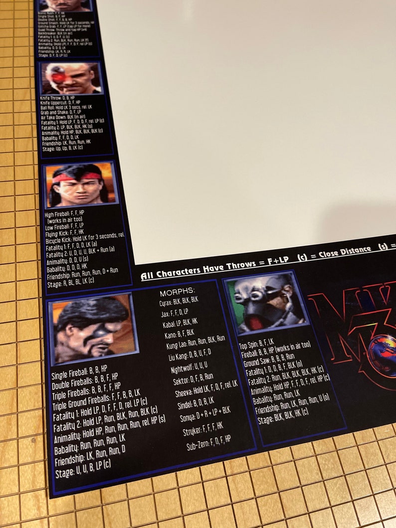 Mortal Kombat 3 Move List Bezel - Etsy