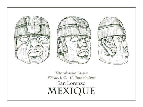 Olmec Heads Drawing