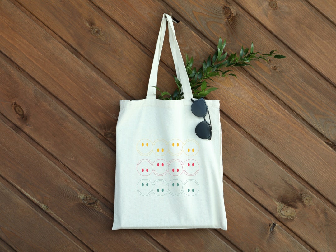 Smiley Face Tote Bag, Happy Canvas Bag, Aesthetic Tote Bag, Trendy Tote ...