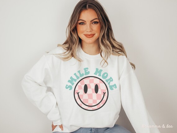 Smile More Sweatshirt Smiling Face Sweatshirt VSCO Girl - Etsy
