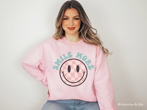 Smile More Sweatshirt Smiling Face Sweatshirt VSCO Girl - Etsy