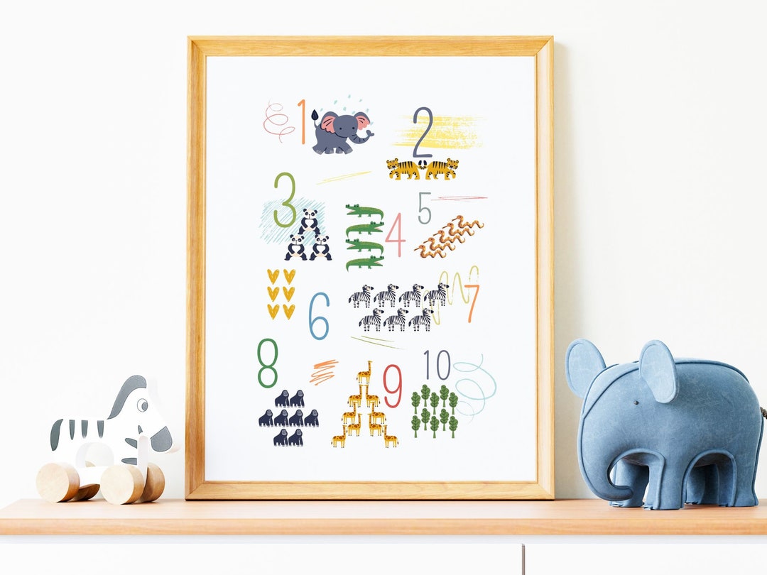 Learn to Count Animals Map Poster Children's Room Wall Picture Baby ...