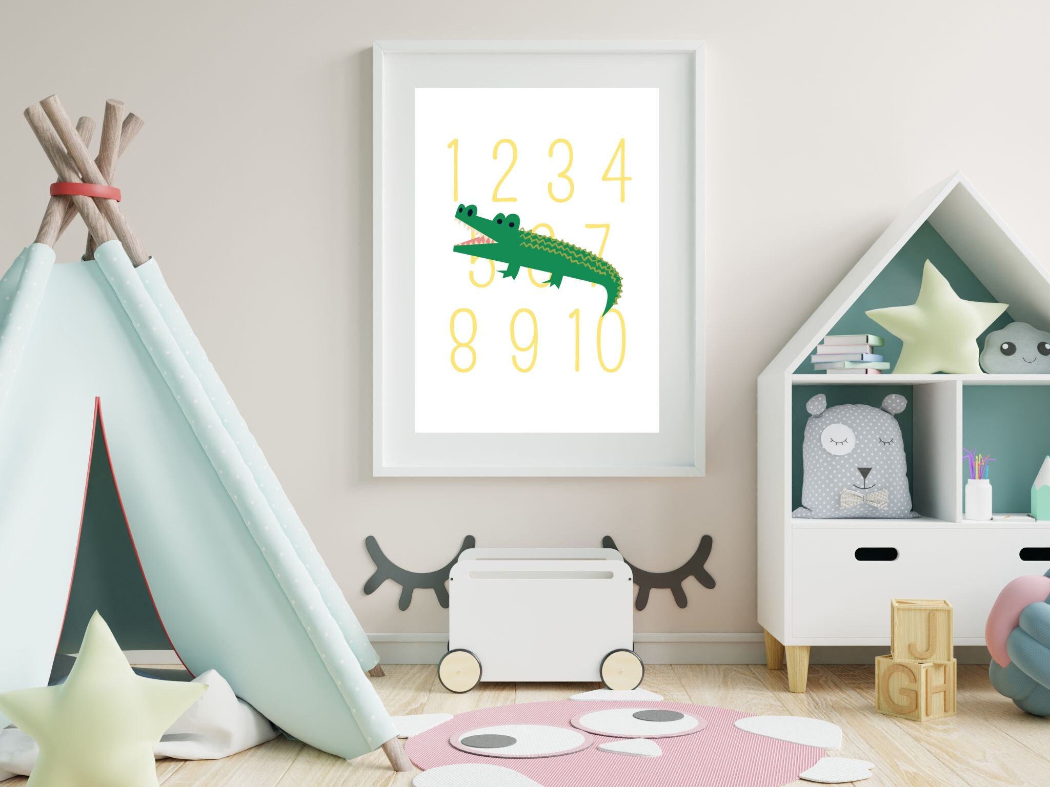 Crocodile Numbers Map Poster Nursery Wall Picture Baby Decoration ...