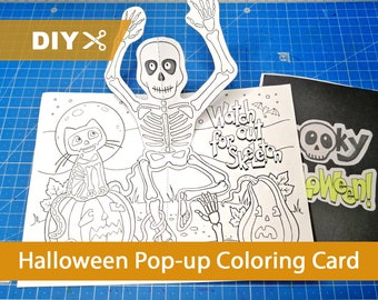 DIY Halloween Pop-up Printable Coloring Card Horror Pop-up Card ...