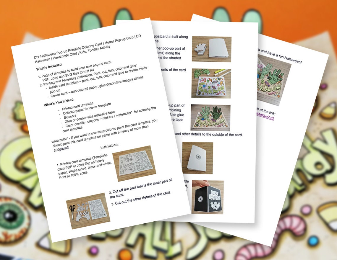 DIY Halloween Pop-up Printable Coloring Card Horror Pop-up Card ...