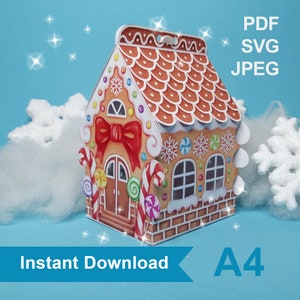 Gingerbread House Template: Paper Christmas Favor Box (digital ...