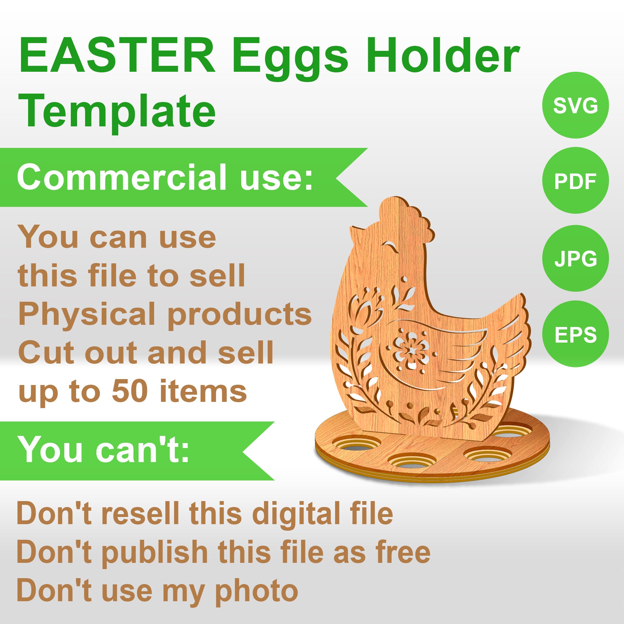Easter Eggs Holder SVG Template Easter Hen for Laser Cutting Easter Stand Table Decor Digital ...