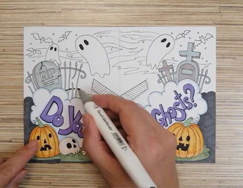 DIY Halloween Pop-up Printable Coloring Card | Horror Pop-up Card ...
