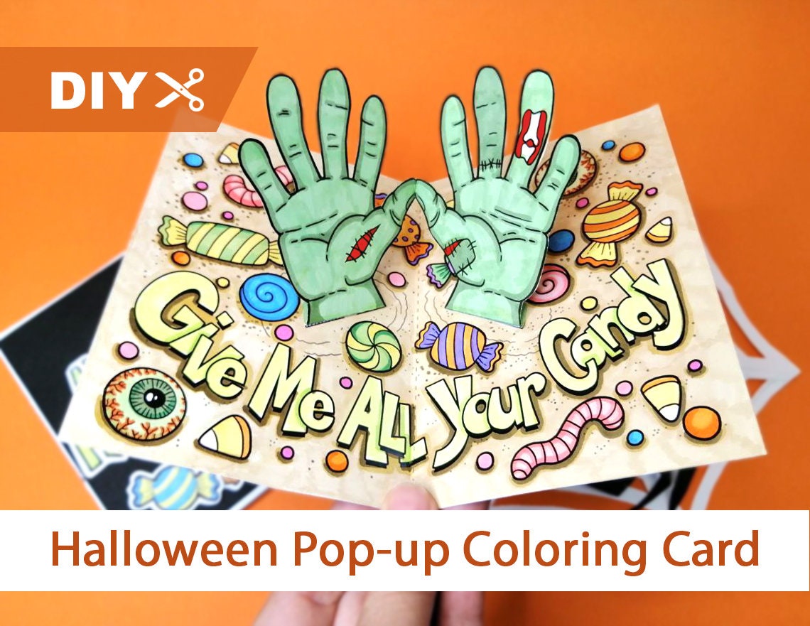 DIY Halloween Pop-up Printable Coloring Card Horror Pop-up Card ...